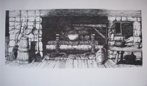 Fireplace Pen & Ink Print - Gene Matra Pen and Ink Drawings